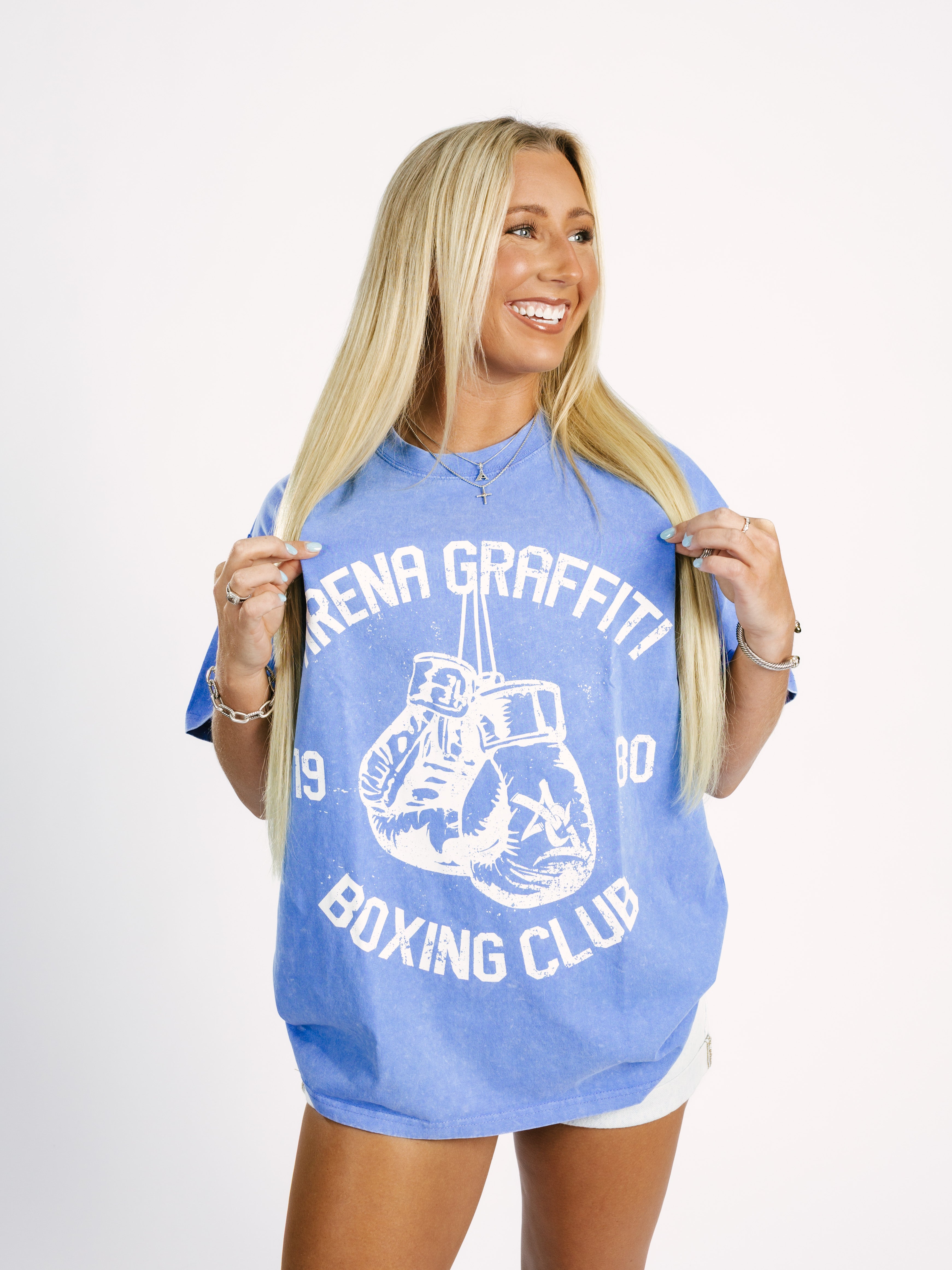 Blue AG Boxing Acid Wash Boxy Tee – Arena Graffiti